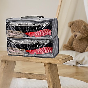 Foldable Storage Bag,24L Large Foldable Clothes Organizer Clear Window&Carry Handles,Sturdy Zippers,Great for Clothes,Blankets,Closets,Bedrooms and More (22 x 9x 3, Grey)