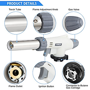 Butane Torch Kitchen Blow Lighter, IEIK 360 Degree Reverse Professional Chef Culinary Torch with Safety Lock and Adjustable Flame for Cooking Crème Brulee Soldering Baking (Butane Gas Not Included)