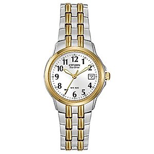 Citizen Women's Eco-Drive Dress Classic Watch in Two-tone Stainless Steel, White Dial (Model: EW1544-53A)