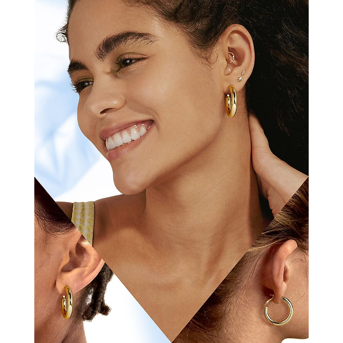 wowshow Chunky Thick Gold Tube Hoops Earrings for Women
