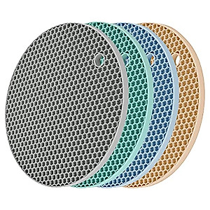Nstezrne Trivets for Hot Dishes, Siicone Trivet Mat Hot Pads for Kitchen Tabletop, Round Silicone Pot Holders Mat, Trivets for Hot Pots and Pans, Trivets for Quartz Countertops Mat Set 4 Mixing Color