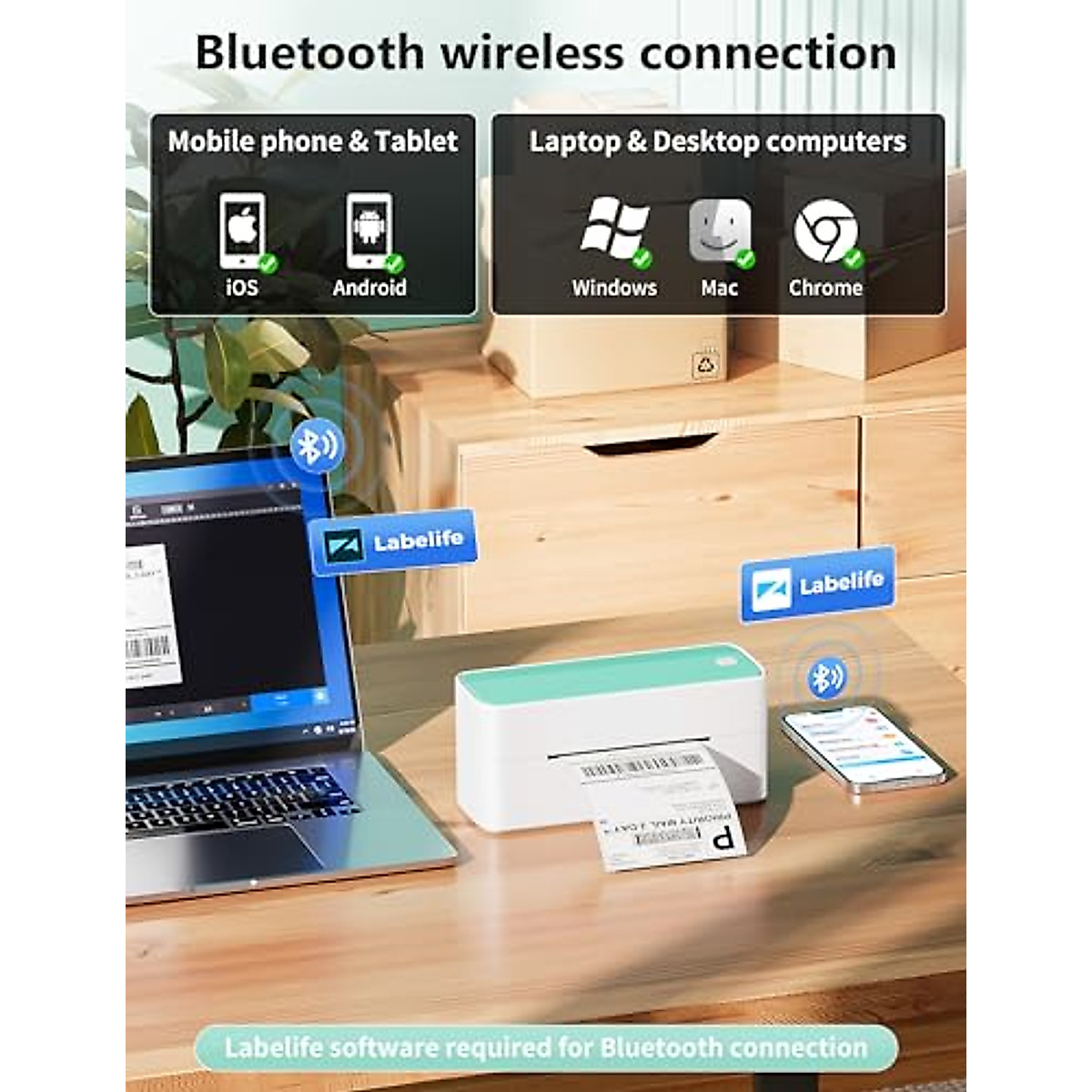 Phomemo Bluetooth Thermal Shipping Label Printer for Small Business, 241BT Wireless Thermal Label Printer for Shipping Packages, Compatible with iPhone, Android, Amazon, USPS
