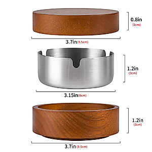 Wooden Ashtray with Lid for Smokers Stainless Steel Liner Ash Tray Windproof Durable Easy to Clean Cool Ashtrays for Indoor or Outdoor Use, Patio, Office & Home (Red)