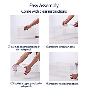 DEZENE Clear Stackable Shoe Storage Boxes: 6 Pack Balck Large Sturdy Plastic Shoe Organizer Containers for Closet, Drop Front Shoe Bins for Display Sneakers, Fit Shoe Size Up to US Men 12