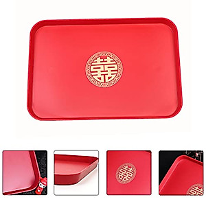 Red Tea Serving Tray Chinese Wedding Dessert Plate Tray Food Serving Tray Decorative Tray Organiser Ottoman Coffee Table Countertop for Bridal Shower Wedding