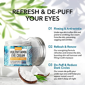 Eye Cream for Dark Circles and Puffiness - Retinol Eye Cream with Collagen & Hyalurnic Acid - Made in USA - Under Eye Cream Anti Aging - Eye Bags Treatment for Women - Under Eye Cream for Dark Circles