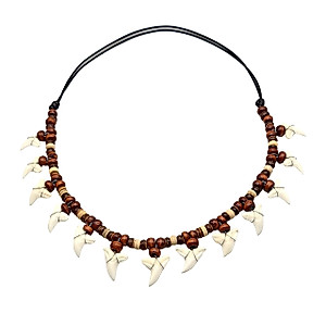 Swimmi 13! Genuine Shark Teeth Necklace for Men, Mako Shark Tooth Necklace, Handmade Wooden Beads Cords Shark Tooth Necklace for Women Jewelry AA086