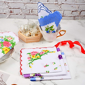 Boao 20 Pieces Women Soft Cotton Pocket Handkerchiefs Ladies Hankies Vintage Floral Print Handkerchiefs Medium