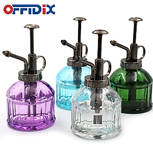 OFFIDIX Glass Spray Bottle,Flower Mister Watering Can Pot 6.3" Tall Spritzer Bronze Plastic Top Pump One Hand Watering Can Indoor Plant Mister Spray Bottle for Garden, Plants, Cleaning