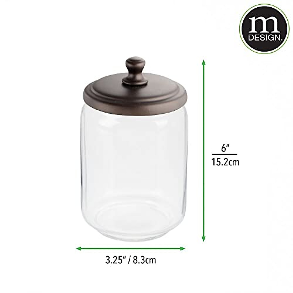 mDesign Small Modern Apothecary Storage Organizer Canister Jars - Glass Containers for Bathroom, Organization Holder for Vanity, Counter, Makeup Table, Hyde Collection, 3 Pack, Clear/Bronze