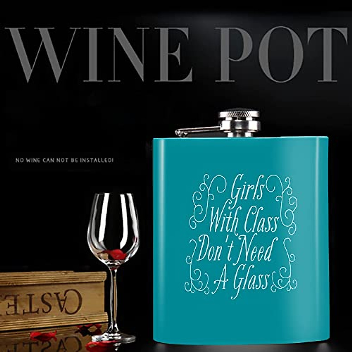 Liquor Flask Matte Funny Leakproof - Premium Stainless Steel Hip Flask (Blue 6oz girls with class)