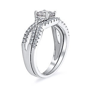 Bridal Set 2CTW Solitaire AAA Cubic Zirconia Pave CZ Twist Criss Cross Infinity Engagement Ring For Women Anniversary Engagement Wedding Band Ring Set for Women .925 Sterling Silver
