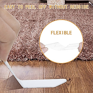 Sollifa Rug Tape,16 Pcs Dual Sided Washable Removable Rug Stopper Grip Your Area Rug, Non Slip Adhesive Prevent Curl for Hardwood Floors Grip Carpet Corners (Pearl White)