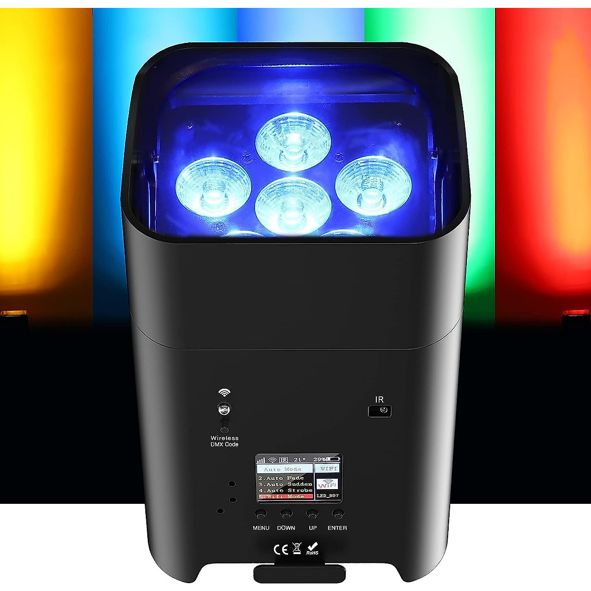 Battery Powered Uplights Rechargeable Par Can 6x18W RGBWA+UV led uplight 9600 mAh Remote/APP/DMX512 Control Stage Lights Uplighting Indoor for Wedding DJ Church Chrismas Dance