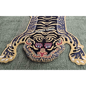 Generic Tibetan Tiger Rugs Skin Shape 2x3 Ft Area Rugs for Resistant Carpet Handmade Tufted 100% Woolen Rugs Animal Carpet for Kid Room Bedroom by Modern Carpet (2X3 FEET), Multicolor