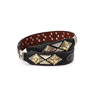 West Star Texas Genuine Leather Belt with Longhorn Buckle Gold and Silver -806A Longhorn BK XL Floral