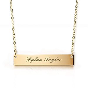 Caramel Sweet Life Personalized Stainless Steel Horizontal Bar Necklace Pendant 5 Colors with Chain (Golden)