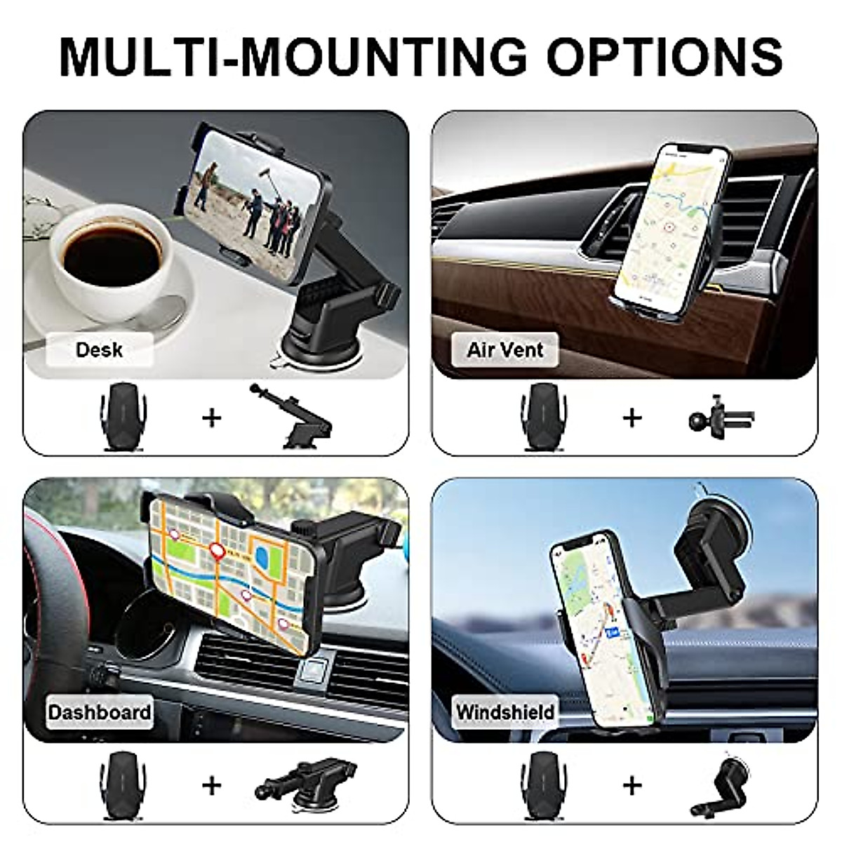 Wireless Car Charger Mount, 15W Qi Fast Charging Auto-Clamping Cell Phone Car Holder ​Air Vent Windshield Dashboard Long Arm Suction Cup Car Phone Mount for iPhone13 /12/11 Samsung S20/S10/S9/S8 LG