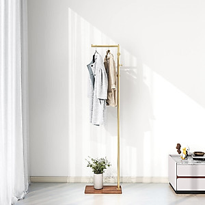 Xegulg Clothes Rack, Coat Rack Freestanding Metal, 3 Round Hooks and Stable Base, At Home Doorway Bedroom Hotel Office Hall Tree for Coats, Hats, Scarves, Clothes and Handbags,Gold