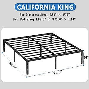 HLIPHA California King Size Metal Platform Bed Frame with Heavy Duty Metal Slat Support,16" Height Easy Assembly Mattress Foundation,No Box Spring Needed,Black