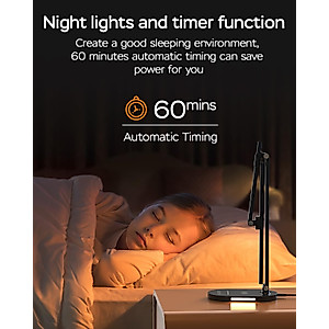 XREY LED Desk Lamp with Wireless Charger, USB Charging Port, Desk Lamp Touch Control Dimmable with 5 Color Modes & 5 Brightness, Eye Caring Desk Lamp, 2 Night Lights (Black)