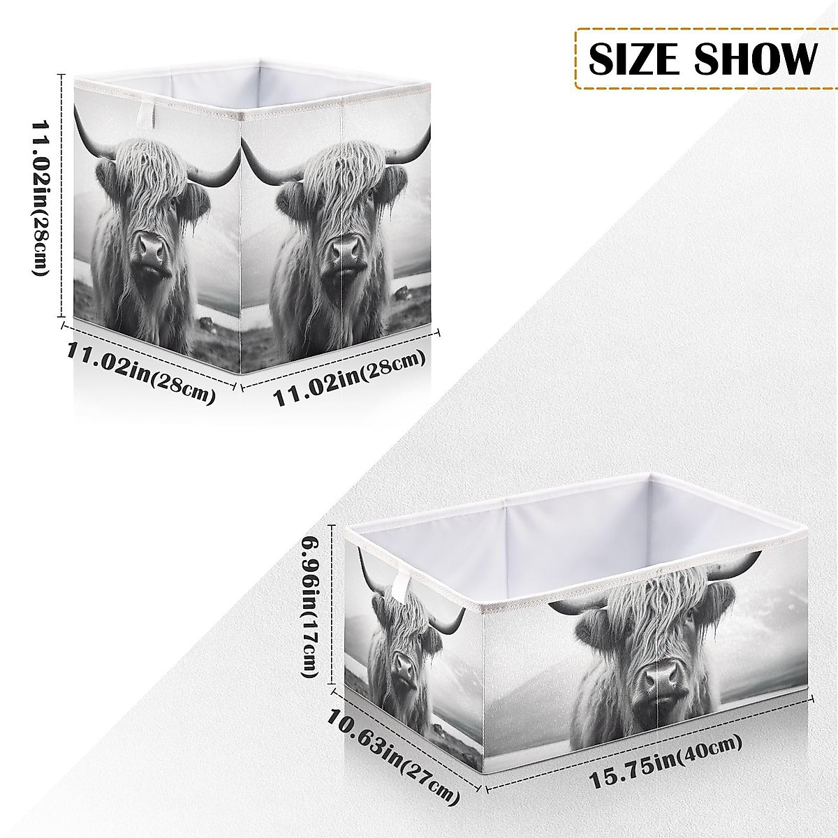Kigai Storage Basket Highland Cow Foldable Storage Bin 11 X 11 X 11 Inches Cube Storage Baskets Box for Shelves Closet Laundry Nursery Bedroom Home Decor