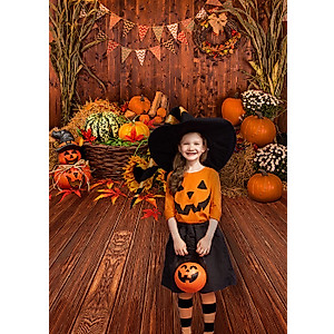 OUYIDA 5X7FT Fall Thanksgiving Wooden Floor Barn Autumn Pumpkins Maple Leaves Sunflower Baby Portrait Party Halloween Decoration Vinyl Photography Backdrop Photo Booth Background Studio Prop TP295