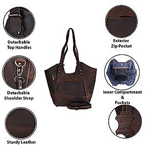 Madosh, Women Large Capacity Tote Bag Buffalo Leather Rustic Shoulder Purse Vintage Business Crossbody Hobo Handbag