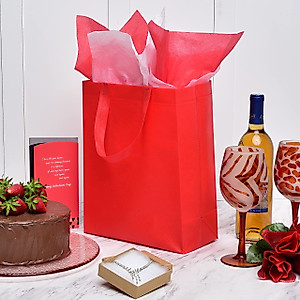 Red Gift Bags - 12 Pack Large Reusable Fabric Gift Wrap Totes with Handles for Party Favor & Goodie Bags, Birthday & Holiday Gifts, Bags for Small Business & Retail Merchandise, in Bulk - 10x5x13