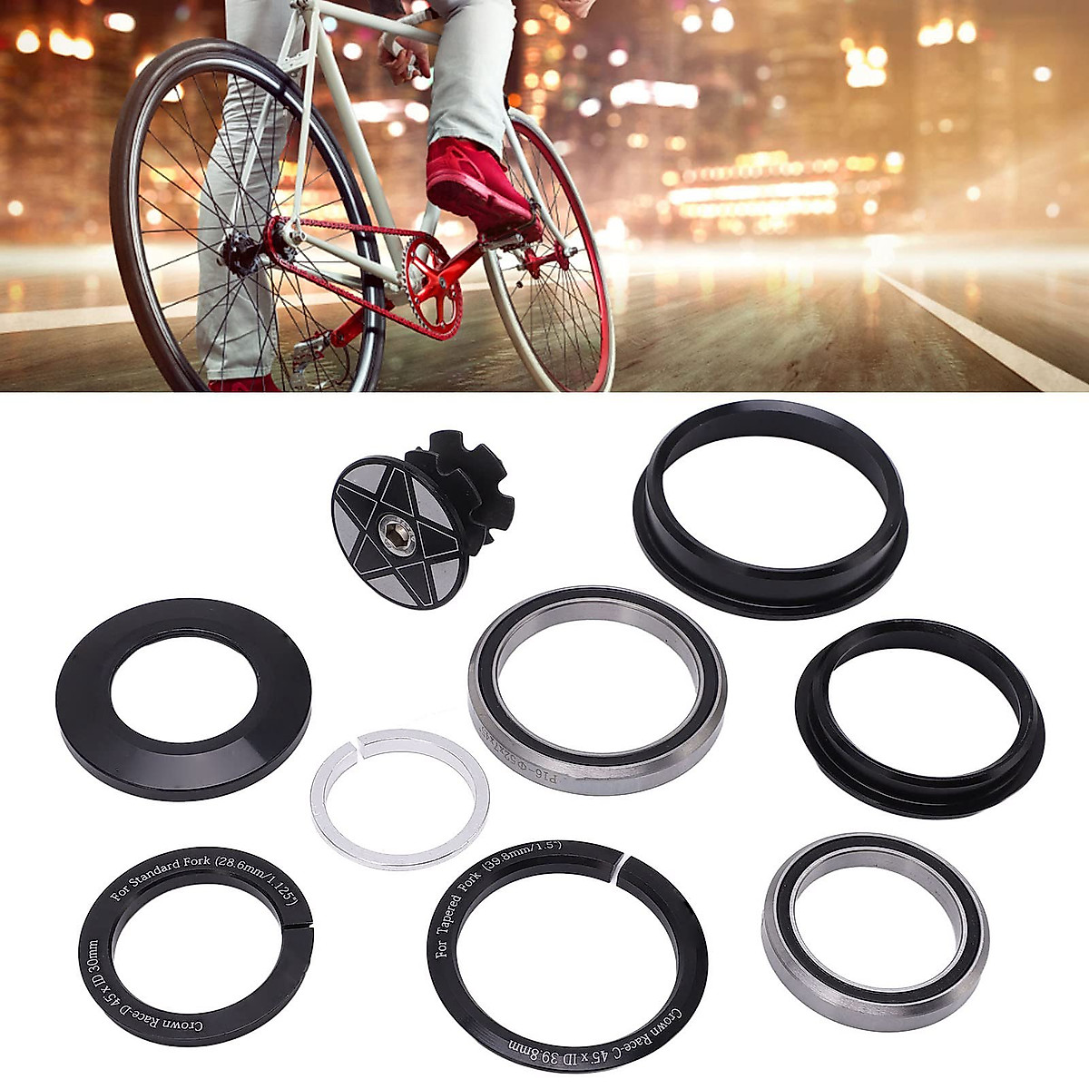 BuyWeek Bike Headset Bearings, Aluminum Alloy Bicycle Headset Top Caps Bearings Bicycle Accessories for Mountain Road Bike
