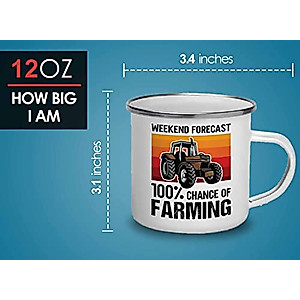 Bubble Hugs Farmer Birthday Camper Mug White 12oz - Forecast Farming - Dry Farming Farm ranch Market Garden Agricultural Seed Drill Acre Hay Tractor Farmer Crops