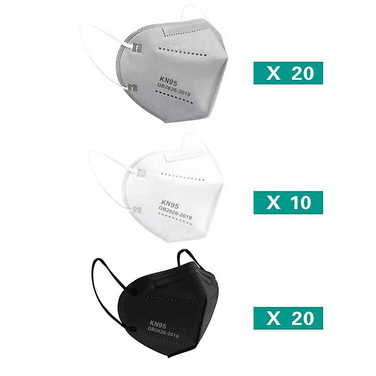 LEMENT 50PCS KN95 Face Mask 5 Layer Breathable with Elastic EarLoops Cup Dust Safety Masks(White,Black,Grey)