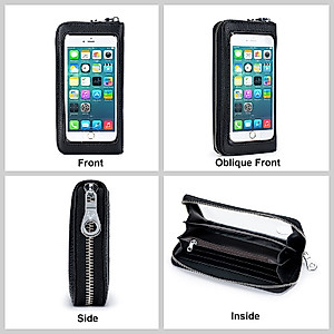 Genuine Leather Shoulder Bag Cell Phone Bag with Touch Screen Window Women Wallet Purse with Card Slots Coin Pouch Wine Red