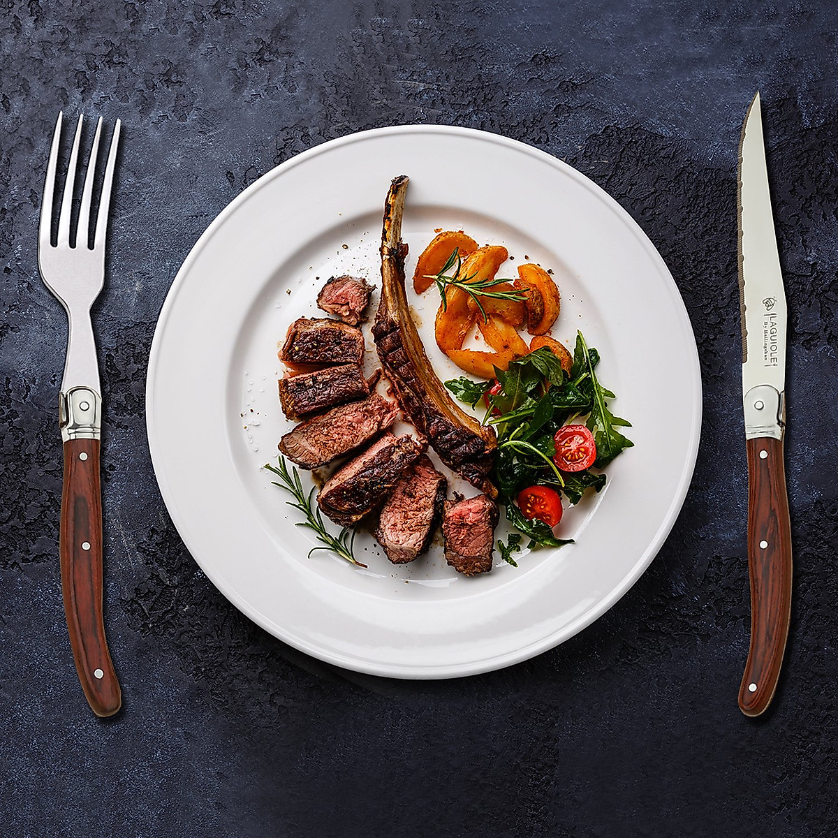 Forks Set of 6, Hailingshan Heavy Duty Stainless Steel Dinner Table Flatware Set, Laguiole Premium Kitchen Cutlery Utensils Salad Meat Steak Fork Mirror Finish Wooden Handle 23cm 6-Piece [Gift Box]