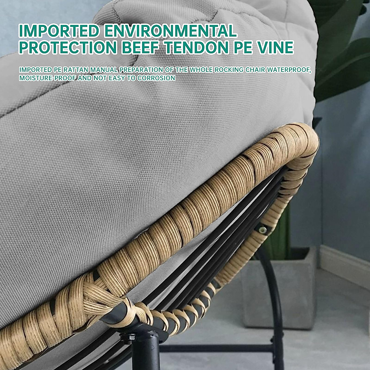 Big Comfy Rocking Chair Outdoor,Front Porch Furniture/Indoor/Backyard/Living Room/Bedroom Lounge Chair,Reading Chairs for Adults/Rattan/Egg Chair