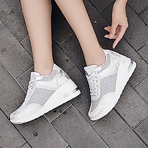 AONEGOLD Women's Platform Sneakers Wedges High Top Lace Up Shoes Increase Fashion Sneakers for Women Girls(White 37)