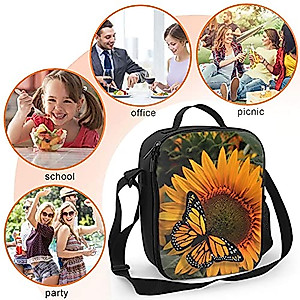 YIEDYLPO Sunflower Lunch Bag Insulated Butterfly Portable Box Reusable Cooler Organizer with Adjustable Shoulder Strap for Work School Picnic Travel