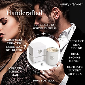 FunkyFrankie® Jewelry Candle with Ring Inside: Size 6 - Patented Luxury Scented Candle | 10oz Candle for Women | Jewelry Candle for Women | White Candle with Jewelry Inside | Jackpot Surprise Taylor