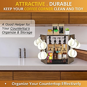 Ouvibor 2 Tier Coffee Bar Organizer for Home Office, Multi-functional Countertop Mug Holder Stand Rack Coffee Bar Storage Accessory with 12 Hooks for Coffee Bar Kitchen