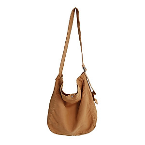 Canvas Hobo Crossbody Bag for Women and Men, Casual Shoulder Bag, Tote Bag, Messenger Bag, Cross Body Bag for School, Shopping, Travel and Work (Brown)