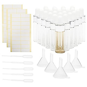 Okuna Outpost 0.17 oz Clear Glass Dropper Bottles, Pipettes, Labels, Funnels (Silver, 95 Pieces)