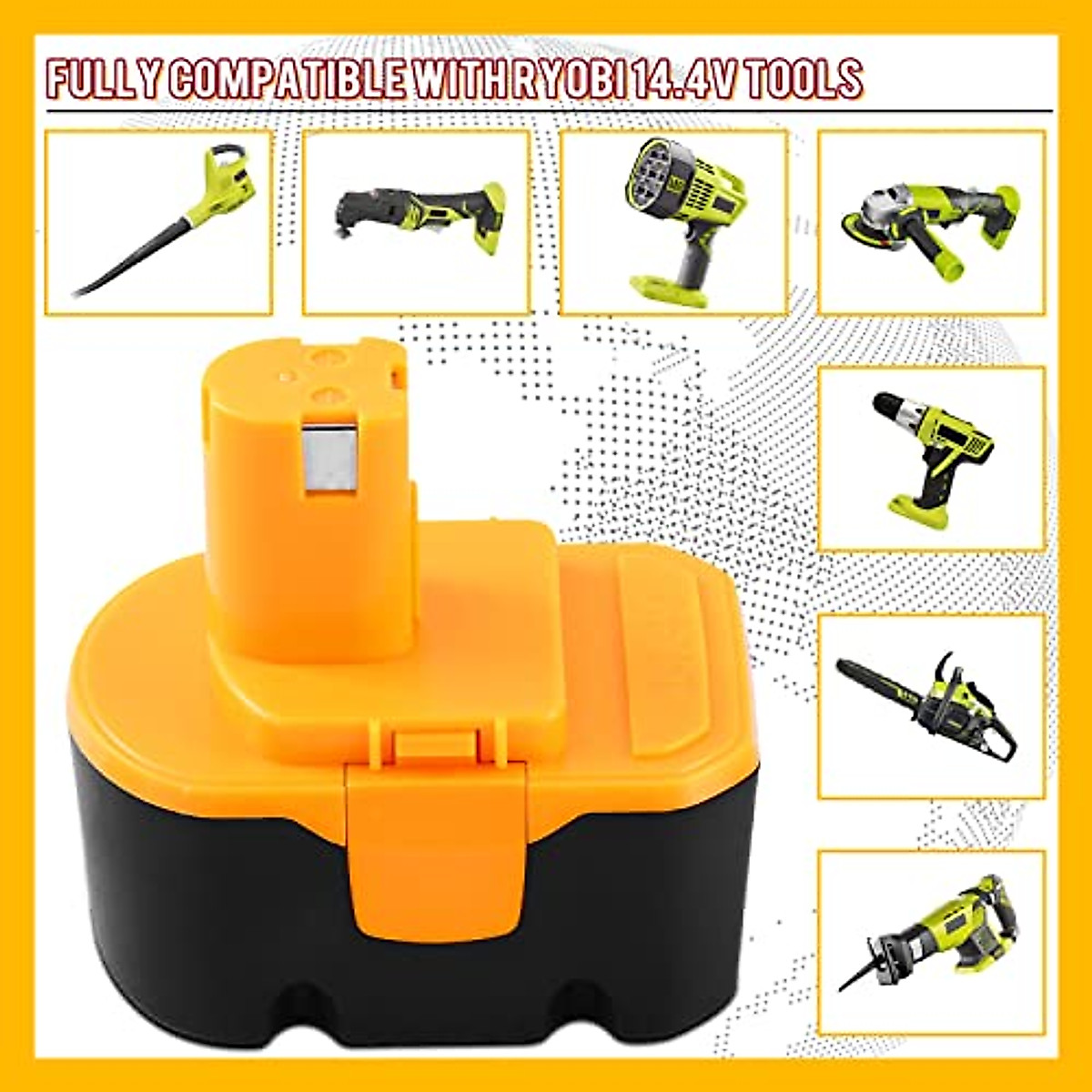 2Packs 3600mAh 14.4 Volt Ni-Mh Replacement Battery Compatible with Ryobi 14.4V Battery R10521 RY6201 RY6202 130224010 130224011 130281002 1314702 1400144 1400655 1400656 1400671 Cordless Power Tools