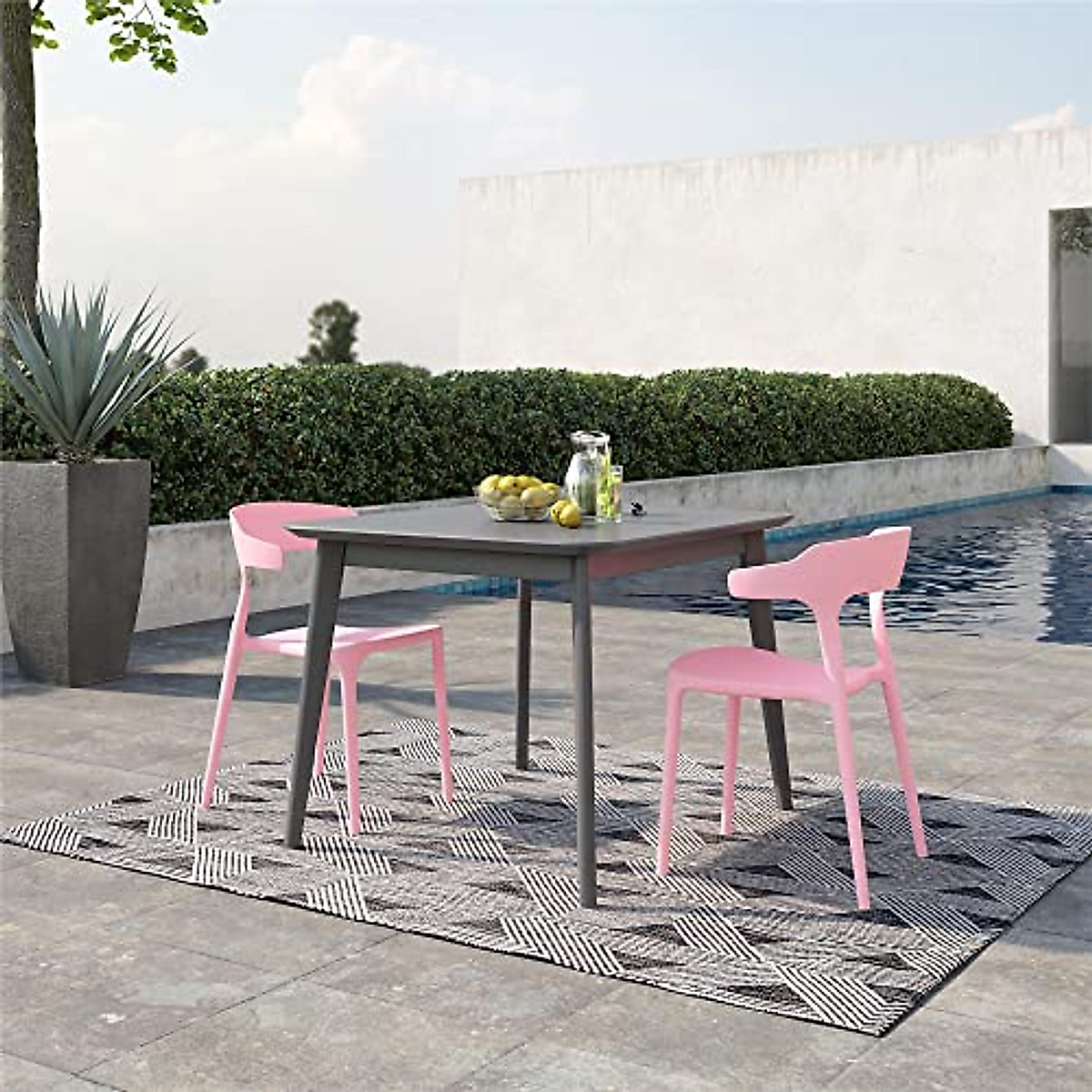 Novogratz Poolside Collection, Felix Stacking Dining Chairs, Indoor/Outdoor, 2-Pack, Pink