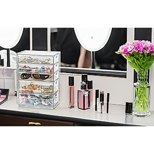 Plastic Drawer Storage with 5 Different Sizes Drawers, Clear Light Gray Hair Accessories Organizer, Transparent Bathroom Organizer, Clear Organizer Drawers, Dresser Organizer