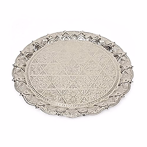 Alisveristime Turkish Ottoman Coffee Tea Beverage Serving Zamac Tray (34cm - 13,38inch) (750 Gram - 1,65 pounds) (Silver)
