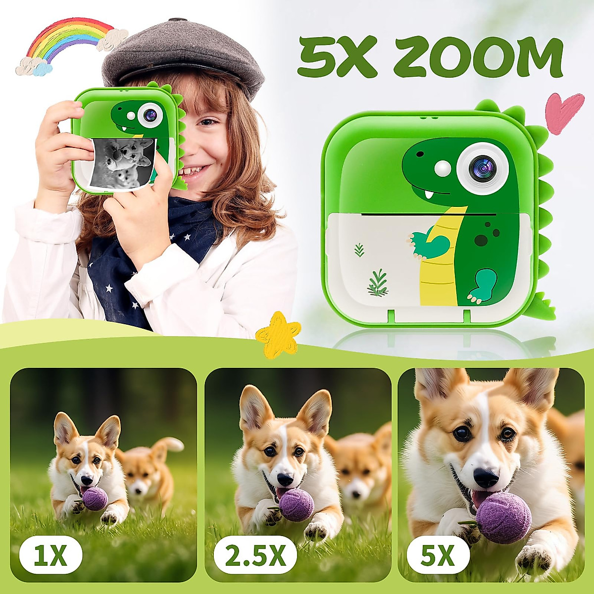 Nameer kids camera instant print,1080P HD Digital Camera with 32G SD Card,24MP Photography and selfies,Toddler Portable Camera Toy Age 3-14,Birthday for 3-14 Year Old Girls Boys-Green