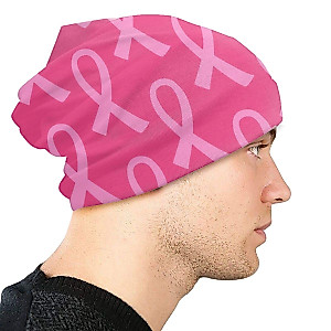 QIUYELONG Breast Cancer Pink Ribbon Pattern Print Slouchy Beanie Cap Knit Hat