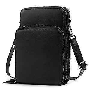 Pearl Angeli Small Crossbody Bag RFID Cellphone Wallet Purse Mini Ladies Handbag Purse with Shoulder Strap(Matte Black)