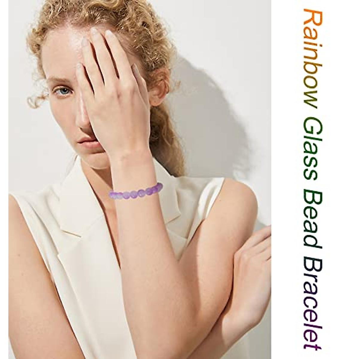 SAMOCO 18Pcs 8mm Beaded Stretch Bracelet Handmade Round Glass Bracelet for Women Multicolor Matte Beads Elastic Bracelet