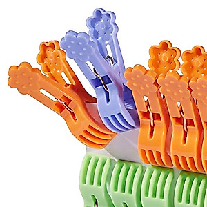 Foshine ClothesPins 40 Pack Clothes Clips for Drying Clothing Clips Blue Yellow Green Orange Colored Laundry Clips Clothespins Plastic Pegs Windproof Photo Paper Pegs Craft Clips Painting Display